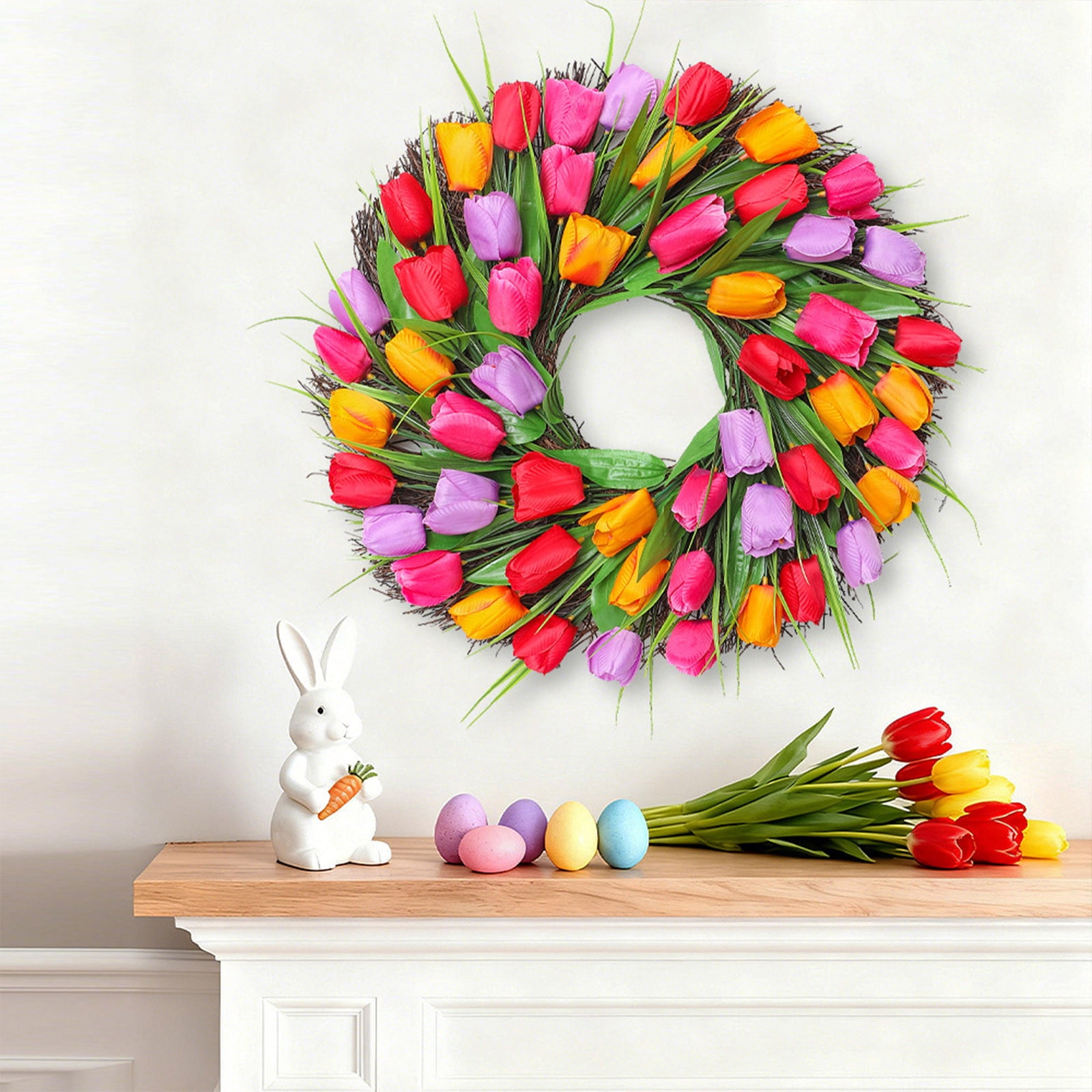 Easter Artificial Tulips Wreath | Multicolor Plastic Door Hanging Decor ...