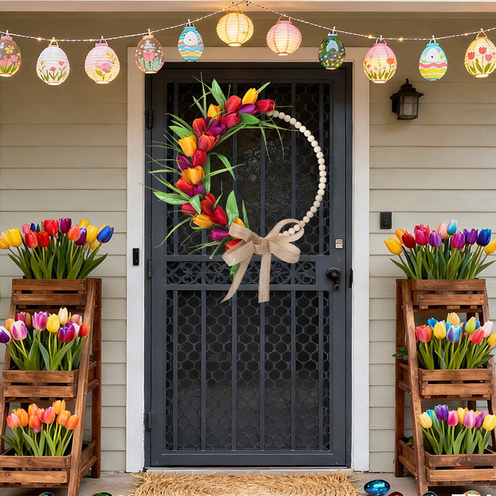 Easter Artificial Tulips Wreath | Multicolor Plastic Floral Door ...