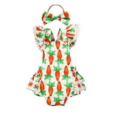 Xijirk Easter Baby Bunny Romper Set Cartoon Carrot Print Flutter Sleeve ...