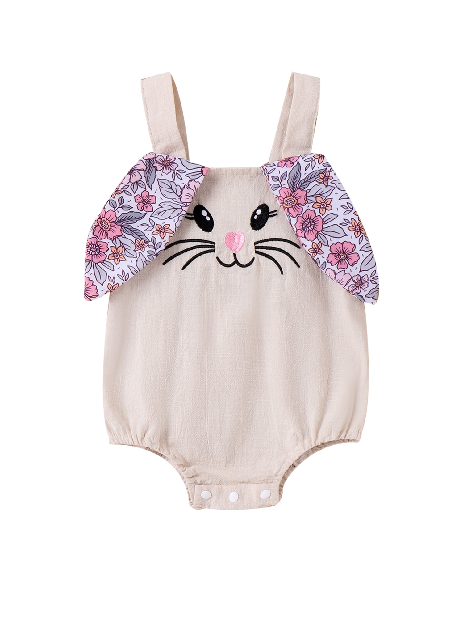 Easter Baby Girl Sleeveless Cotton Romper Square Neck 3D Rabbit Ear ...