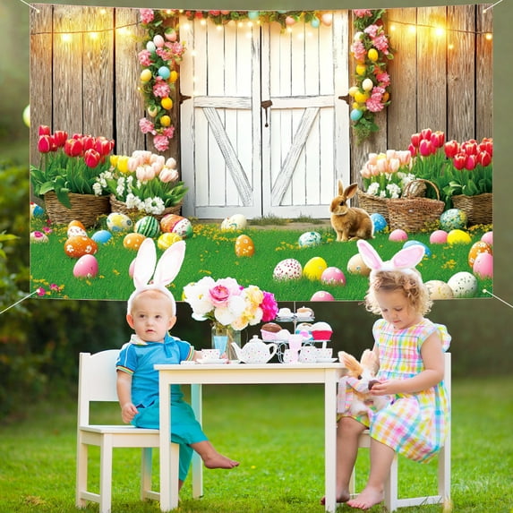 Easter Backdrop with Egg & Bunny Designs, Vinyl Background Cloth for ...