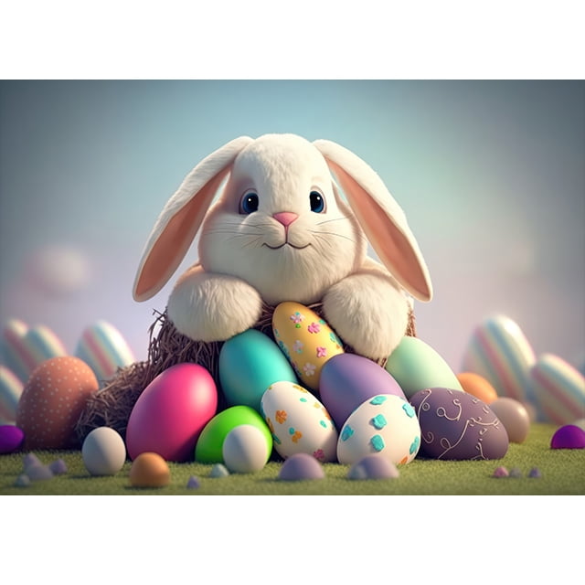 Easter Backdrop for Photography Bunny Rabbit Meadow Field Eggs Flowers ...