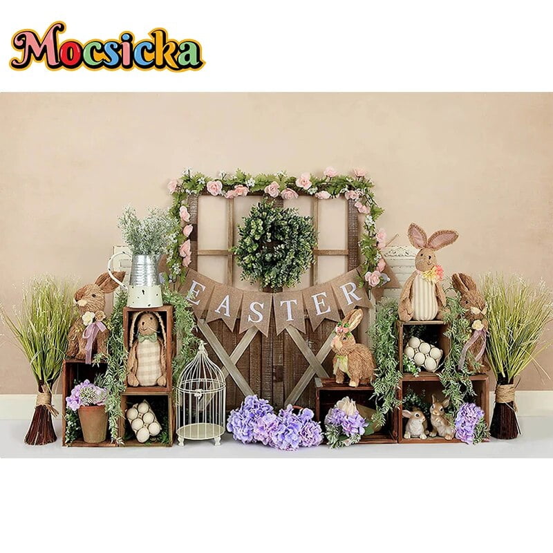 Easter Backdrops For Photography Spring Flowers Bunny Eggs Newborn Baby ...