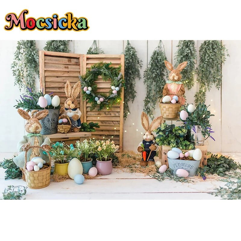 Easter Backdrops For Photography Spring Flowers Bunny Eggs Newborn Baby ...