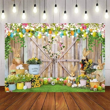 7 x 5 ft Easter Egg Hunt Backdrop Spring Pink Bunny Rabbit Colorful ...
