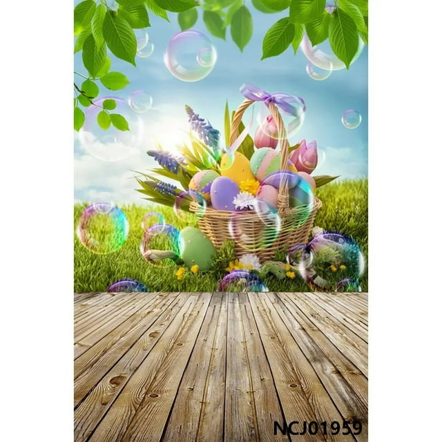 Easter Backdrops Spring Scenery Flowers Bunny Rabbit Easter Eggs Baby ...