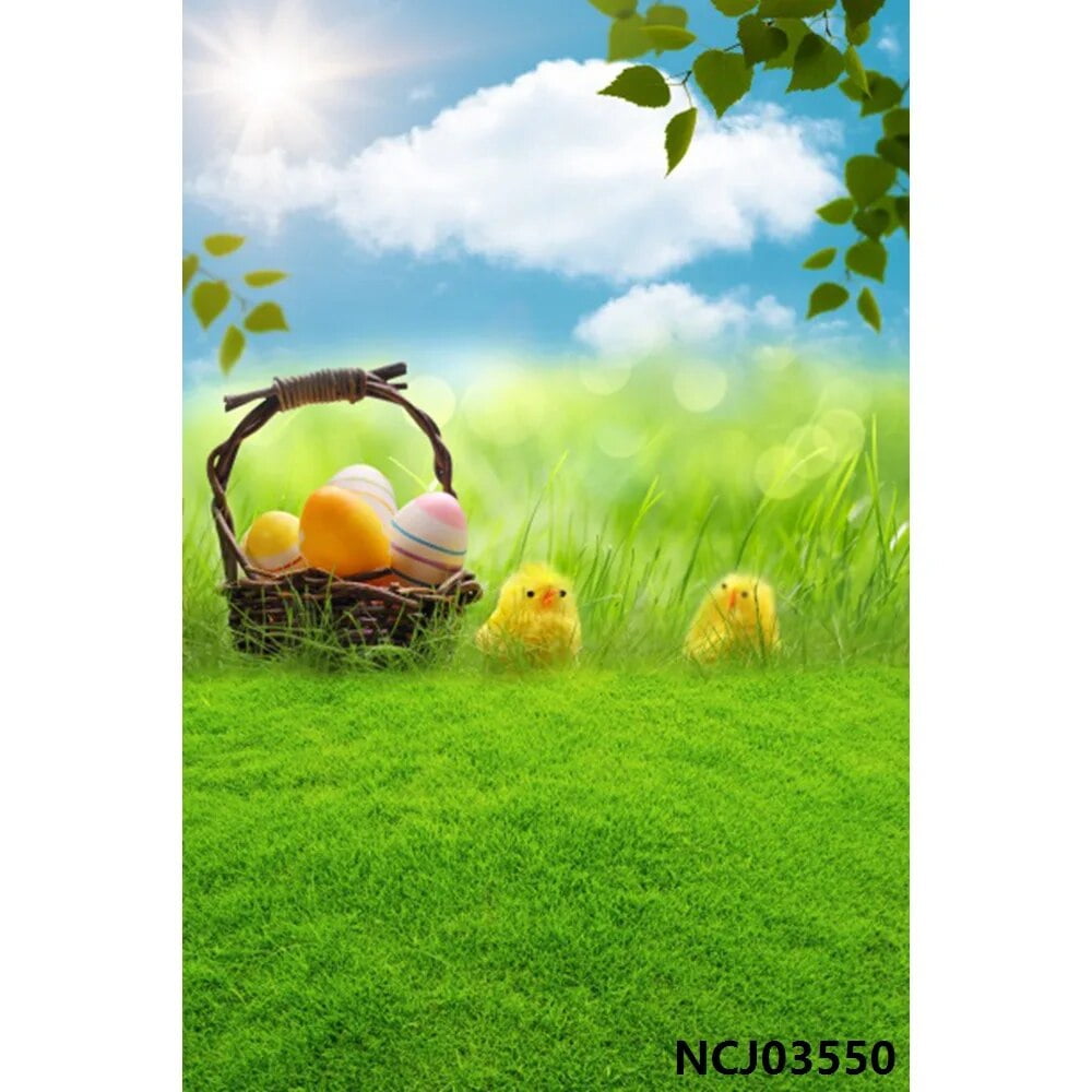 Easter Backdrops Spring Scenery Flowers Bunny Rabbit Easter Eggs Baby ...
