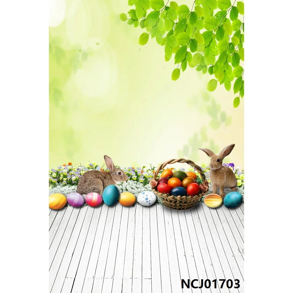 Easter Backdrops Spring Scenery Flowers Bunny Rabbit Easter Eggs Baby ...