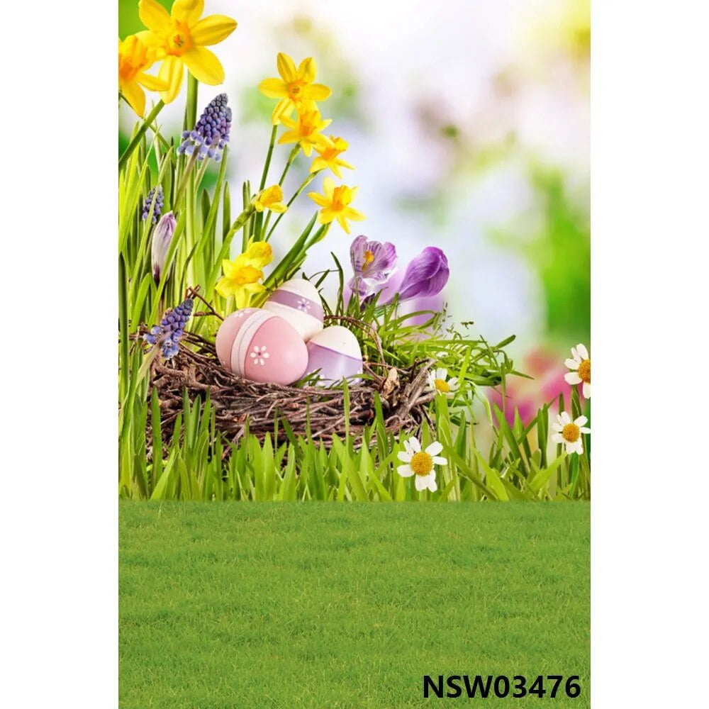 Easter Backdrops Spring Scenery Flowers Bunny Rabbit Easter Eggs Baby ...
