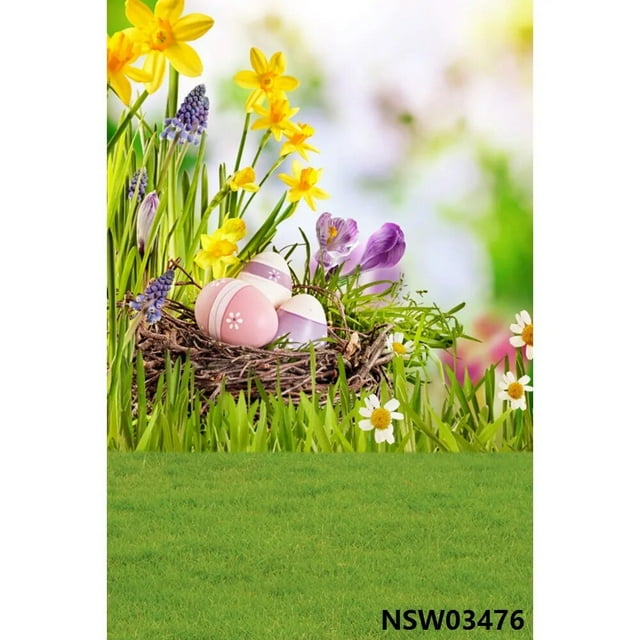 Easter Backdrops Spring Scenery Flowers Bunny Rabbit Easter Eggs Baby ...