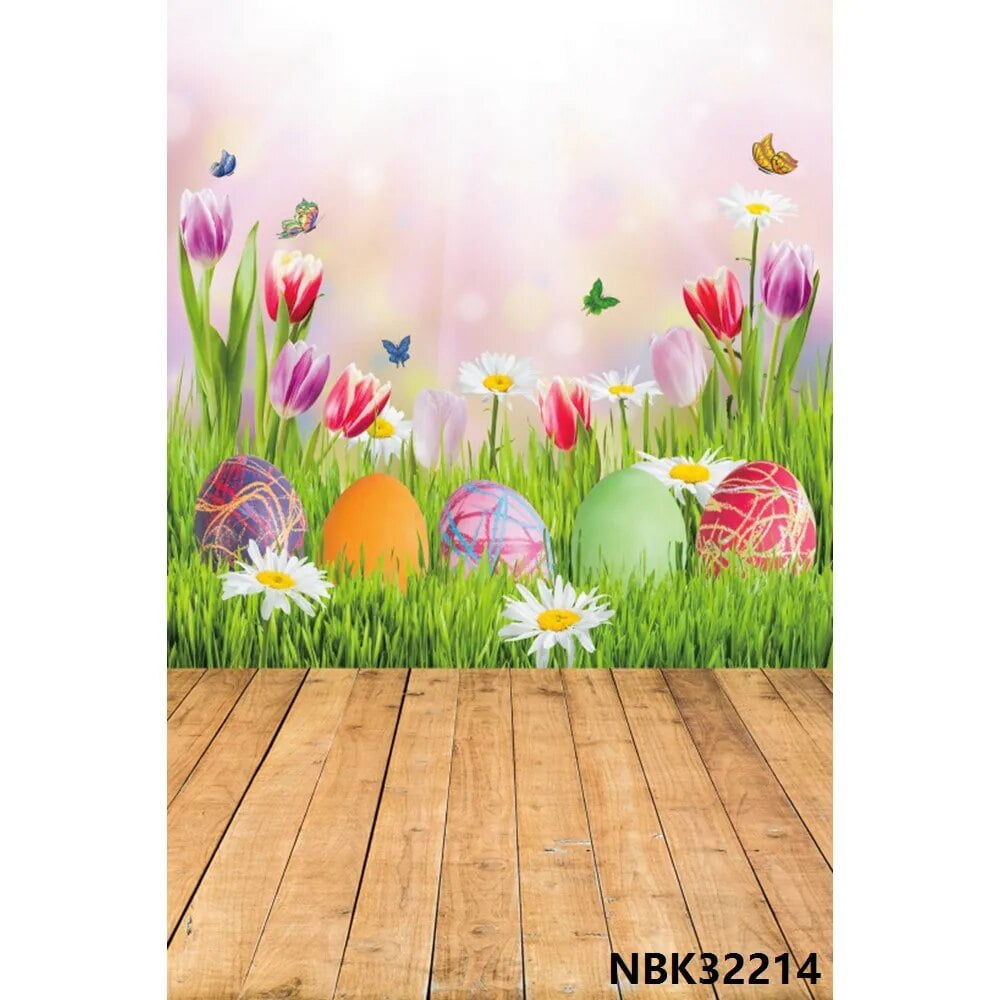 Easter Backdrops Spring Scenery Flowers Bunny Rabbit Easter Eggs Baby ...