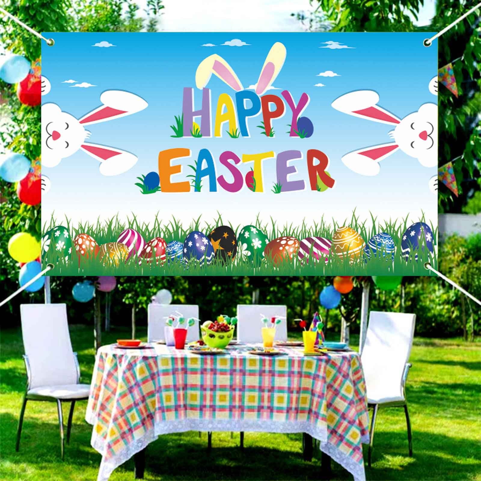 Easter Background Cloth Cartoon Rabbit Egg Flower Pattern Banner ...