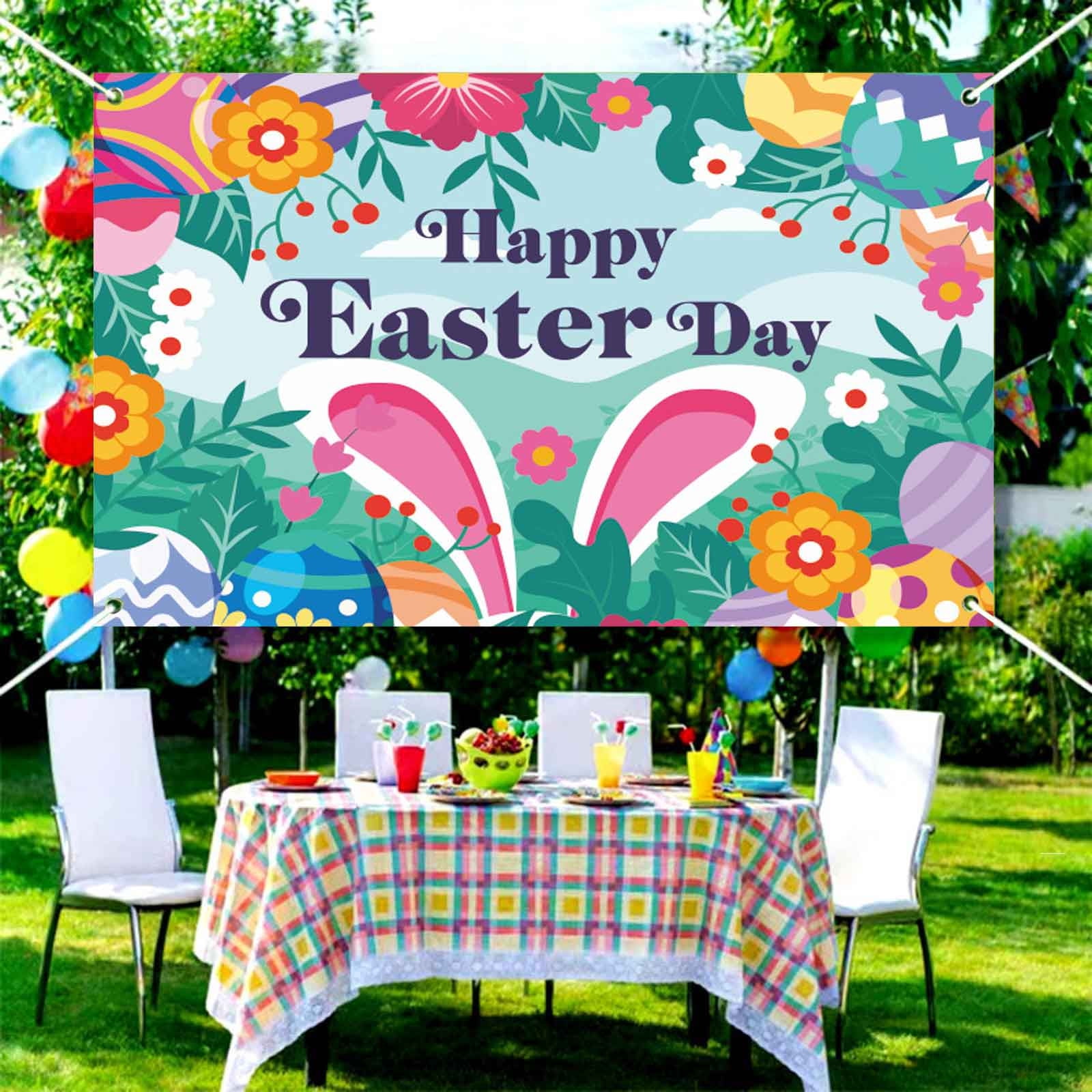 Easter Background Cloth Eggs Rabbit Ears Pattern Banner Home Patio ...