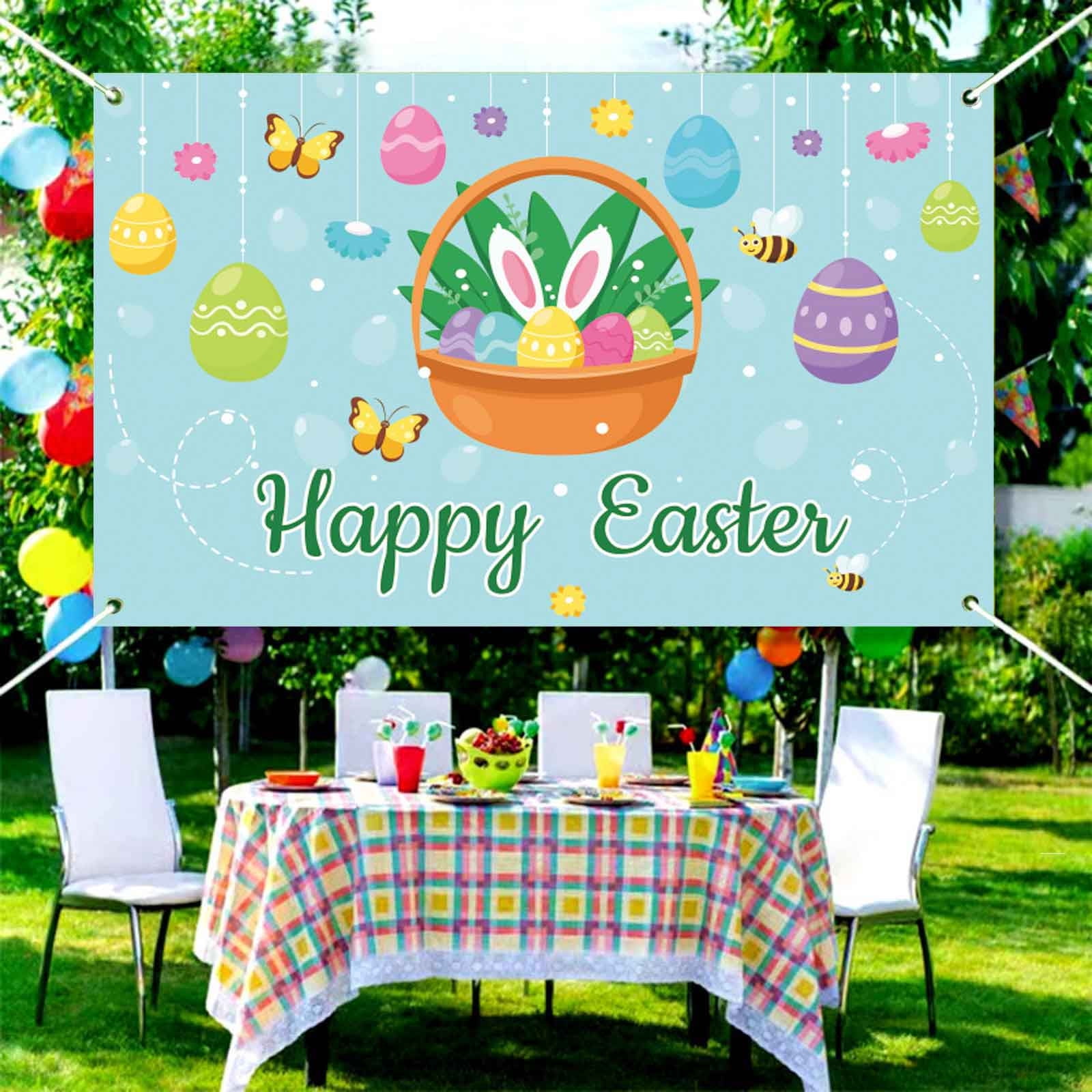 Easter Background Cloth Eggs Rabbit Ears Pattern Banner Home Patio ...