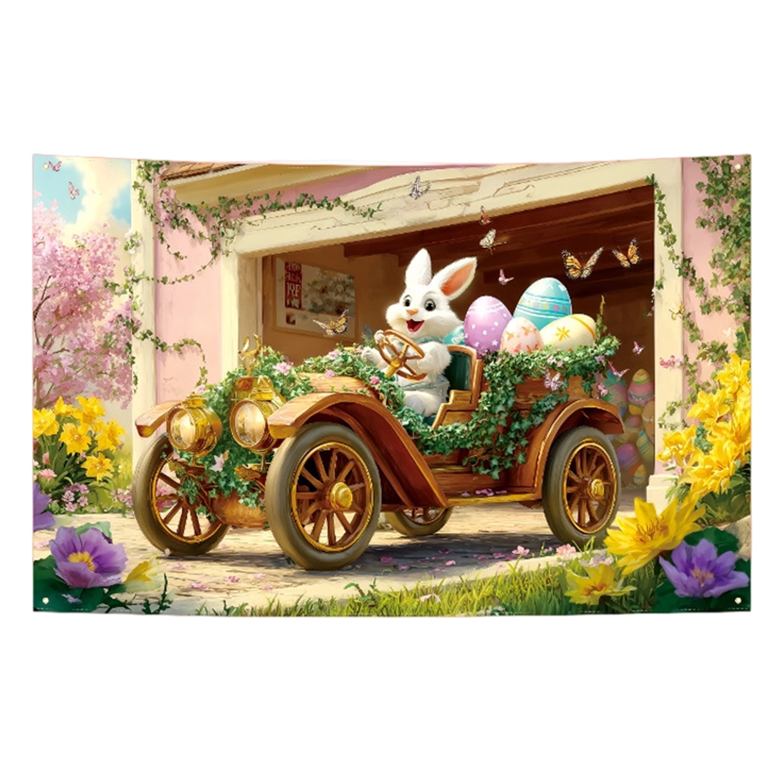 Easter Banner Decor – Happy Bunny & Colorful Egg Party Backdrop for ...