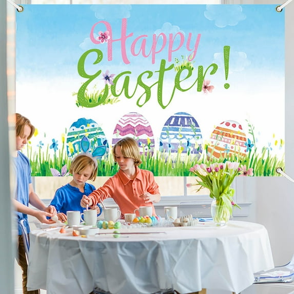 Easter Banner Holiday Decorations Eggs Bunny Banner Cloth Holiday Party ...