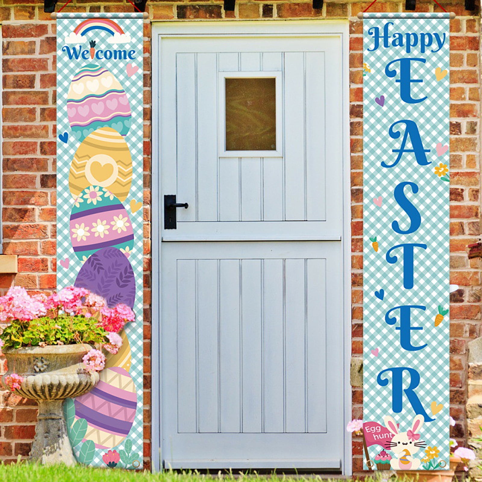 Easter Banner, Easter Party Decorations Door Banner with Eggs Bunny ...