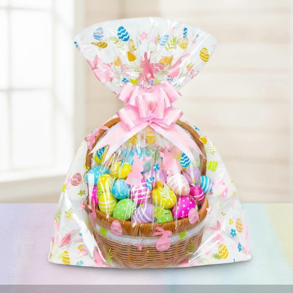 Easter Basket Bags, Easter Cellophane Basket Wrap with Pull Bow ...