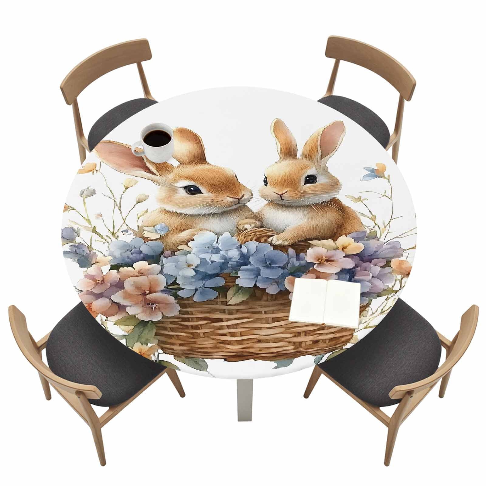 Easter Basket Bunny Round Fitted Tablecloth with Elastic Edge ...