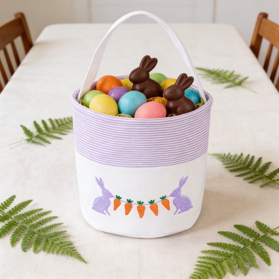 Easter Basket,Canvas with Bunny and Carrot Design, Diameter, Polka Dot ...