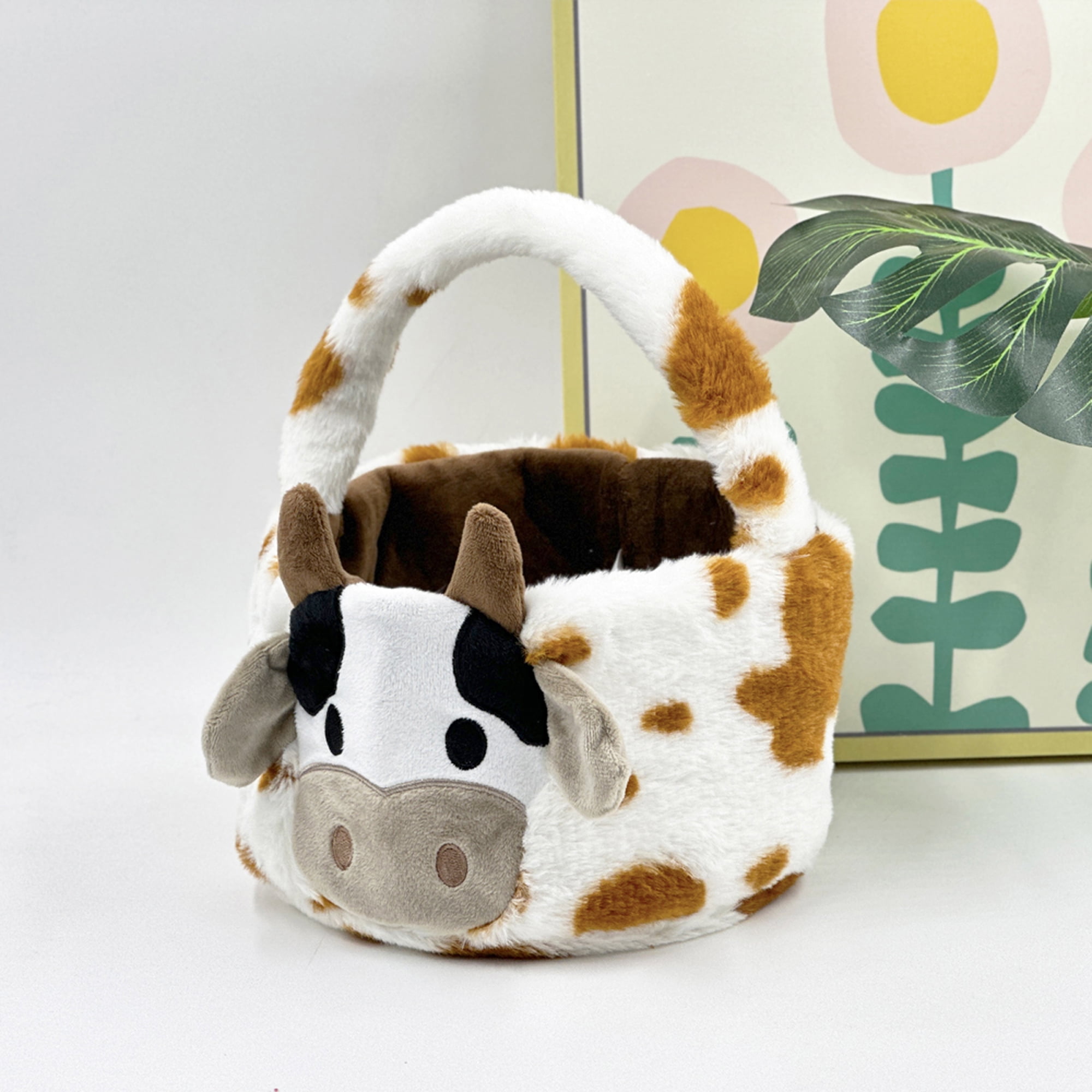 Easter Basket, Cartoon Cow Basket Cute Plush Candy Storage Basket ...