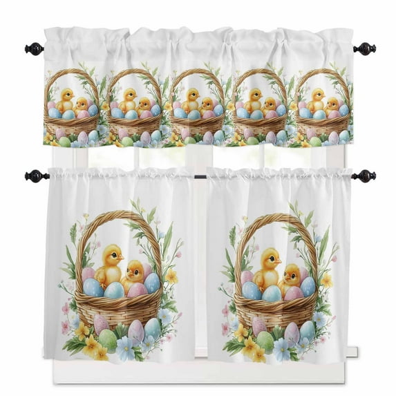 Easter Basket Chick Kitchen Curtains Valances and Tiers Set of 3 ...
