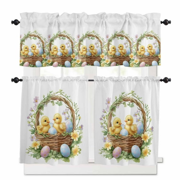 Easter Basket Chick Kitchen Curtains Valances and Tiers Set of 3 ...