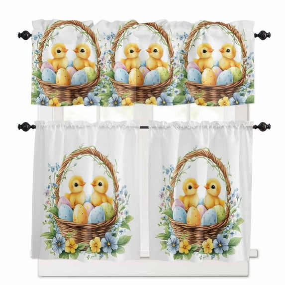 Easter Basket Chick Kitchen Curtains Valances and Tiers Set of 3 ...