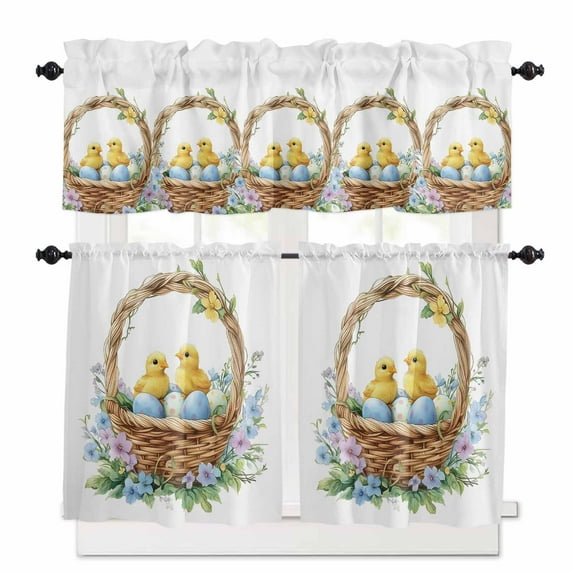 Easter Basket Chicken Kitchen Curtains Valances and Tiers Set of 3 ...