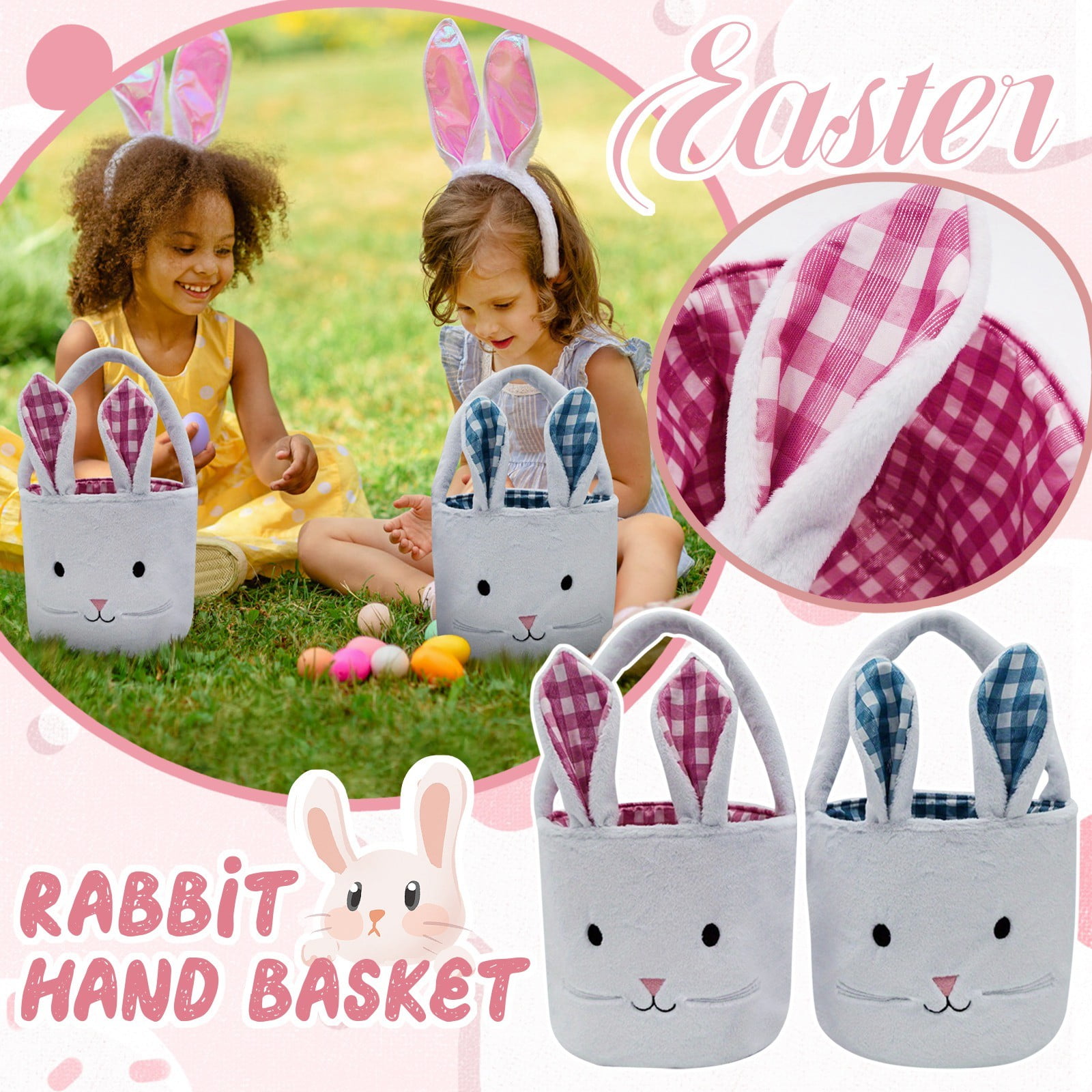Easter Basket Felt Egg Hunt Bunny Baskets for Kids, Rabbit Ears, Stripe ...