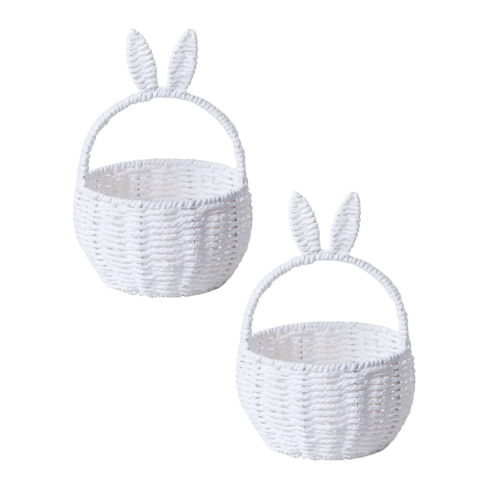 Easter Basket with Handle, 2 Pcs Easter Bunny Rattan Woven Basket ...