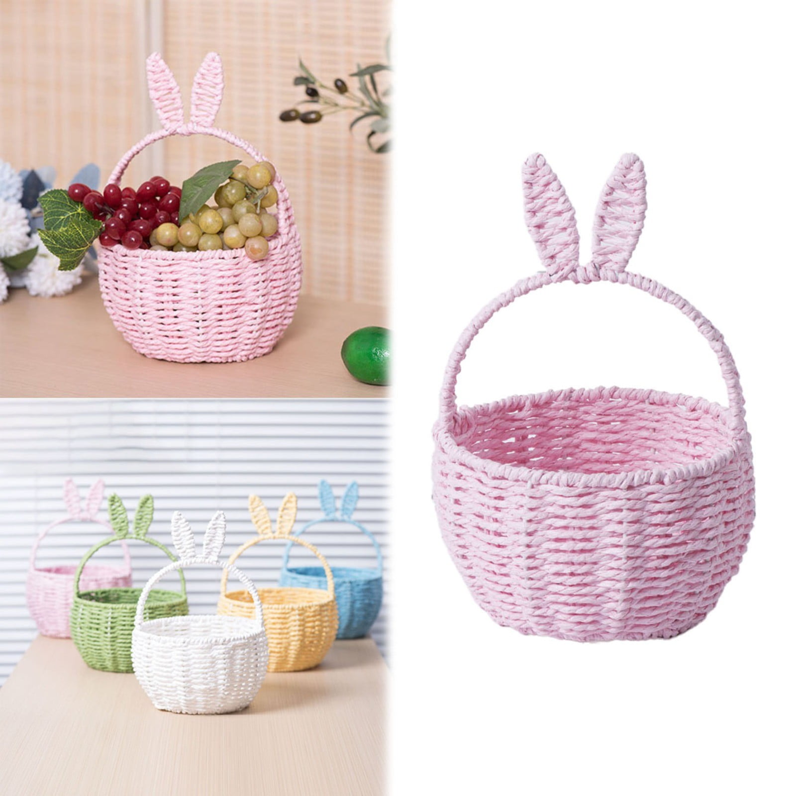Easter Basket with Handle, Bunny Rattan Woven Basket Picnic Basket with ...