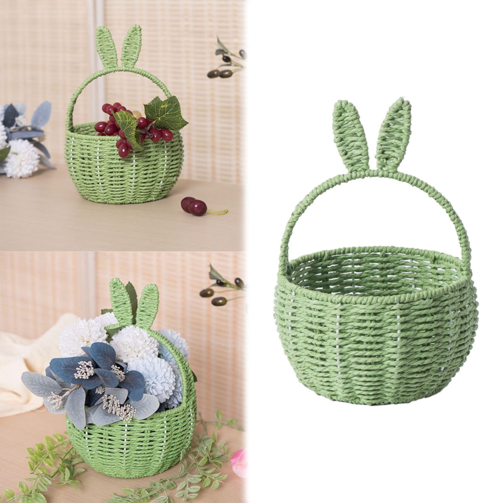 Easter Basket with Handle, Bunny Rattan Woven Basket Picnic Basket with ...