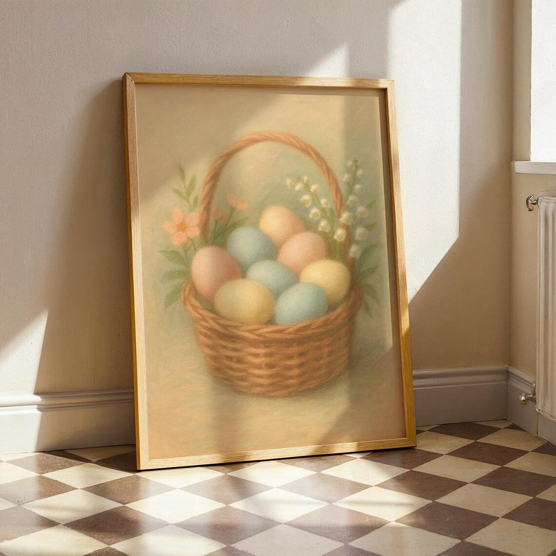 Easter Basket Pastel Egg Art Soft Spring Wall Decor, Unframed Poster ...