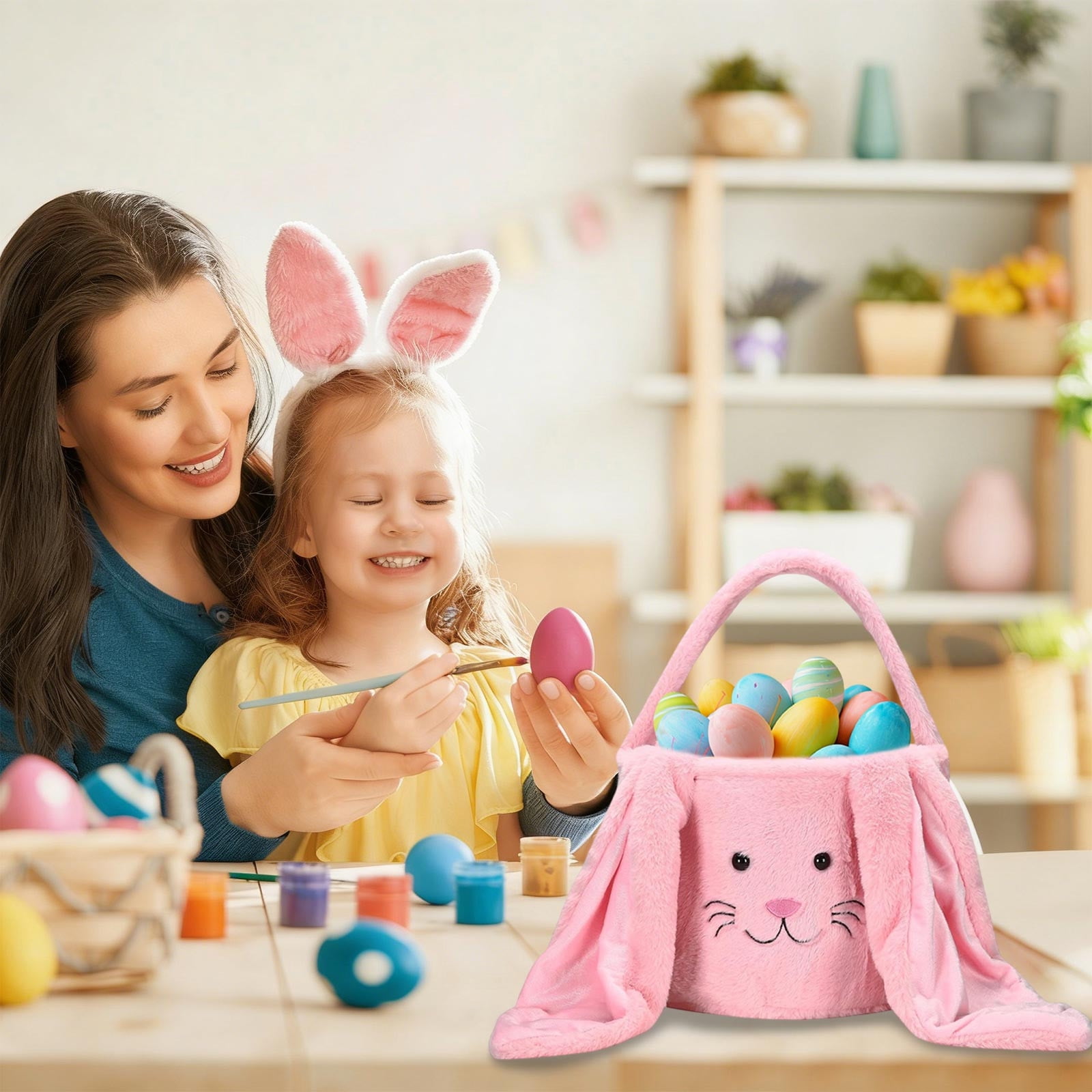 Easter Basket, Plush Bunny Bag, Soft Flock Easter Egg Hunt Basket for s ...