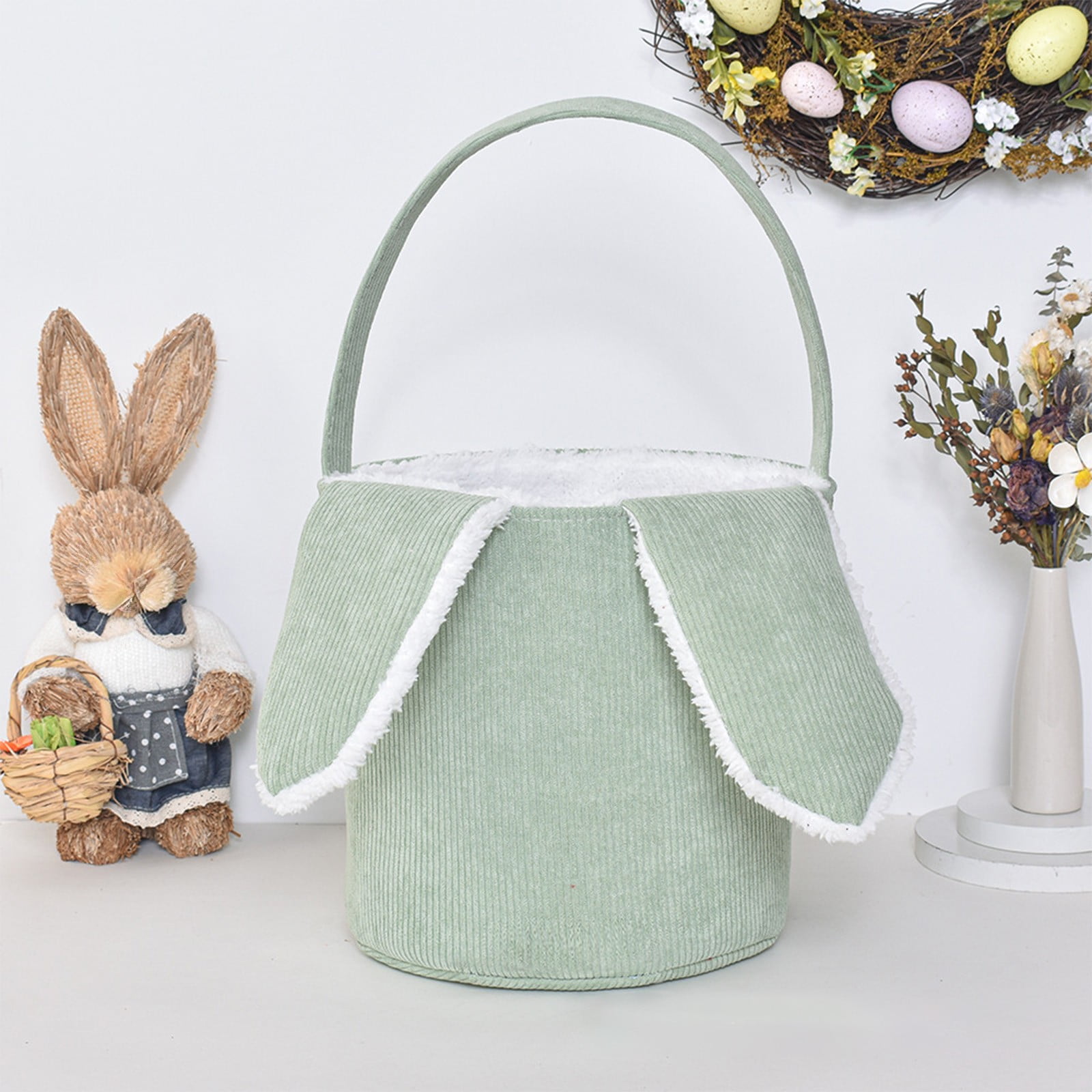 Easter Basket, Plush Easter Bunny Basket with Bunny Ear,8.66"x9" Candy ...