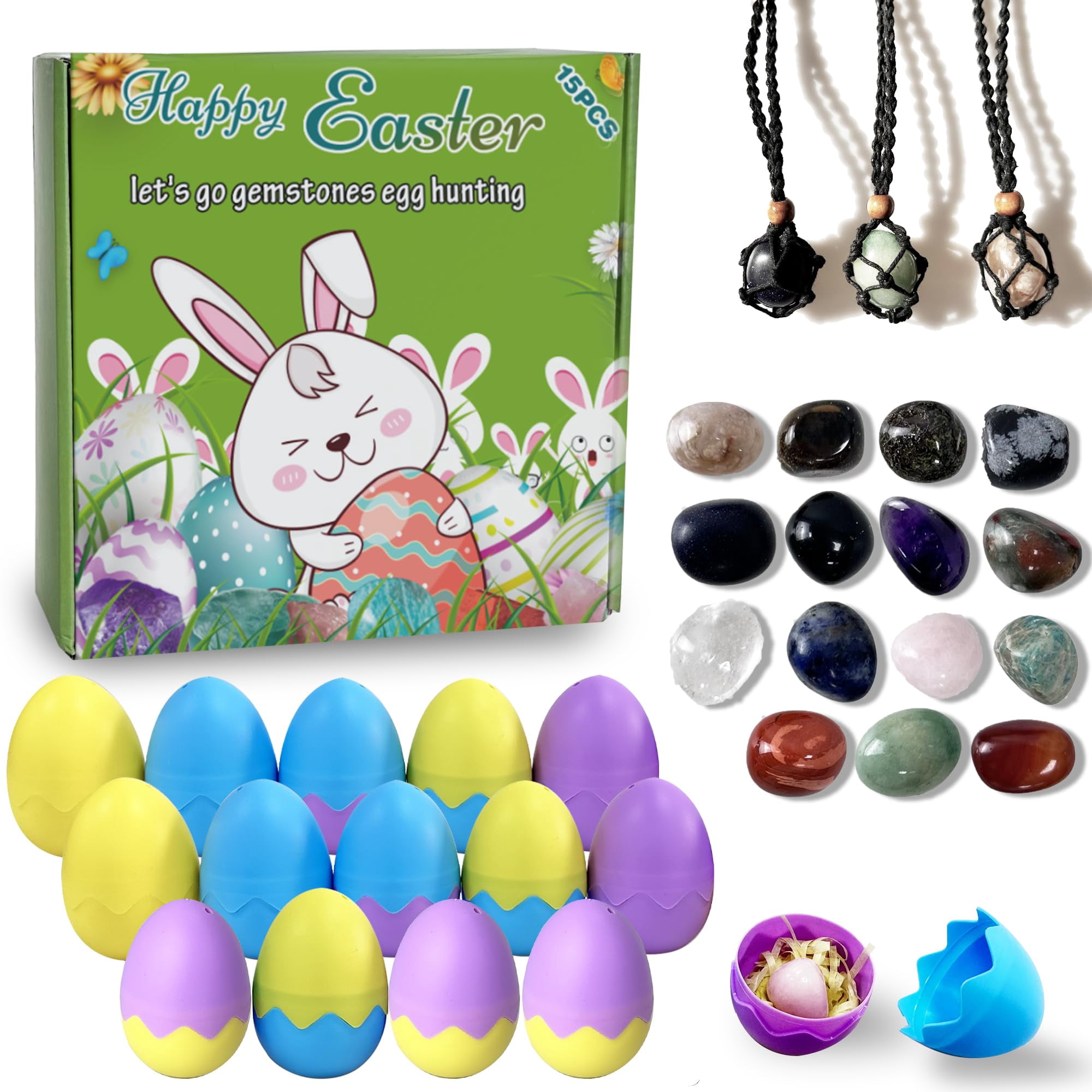 Easter Basket Stuffers of 15Pcs Gemstones Prefilled Easter Eggs ...