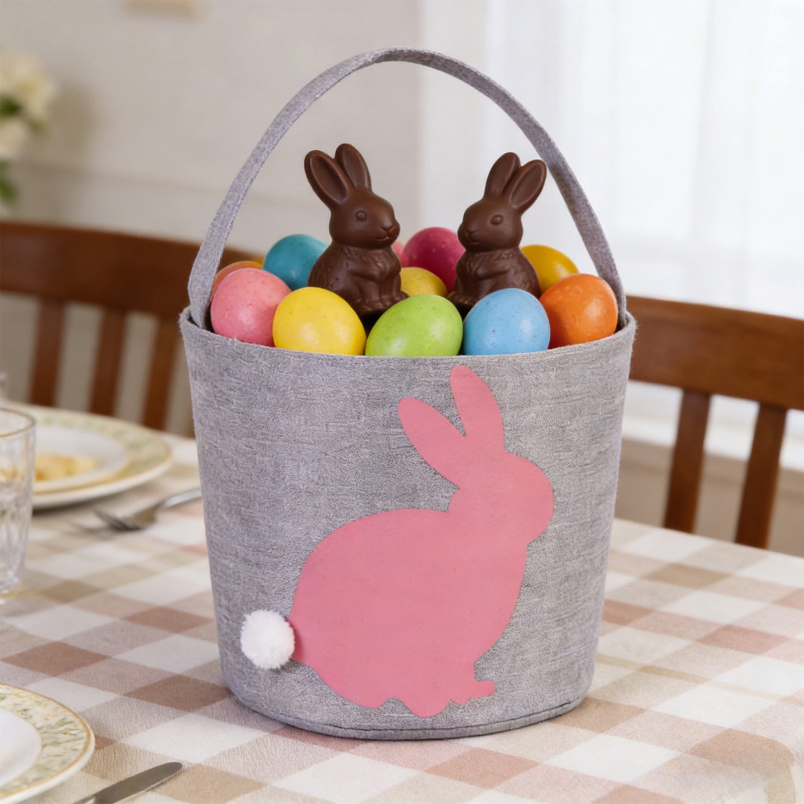 Easter Basket Tote, Bunny Pattern Cloth Easter Egg Gift Basket with ...