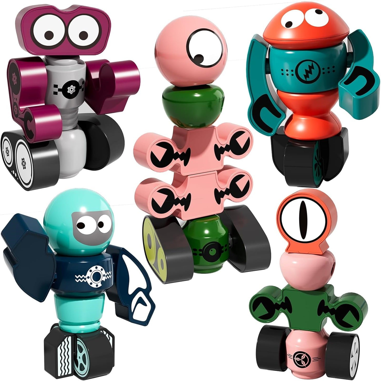 Easter Basket Toys 5PCS Magnetic Robots, Magnetic Blocks Set for Kids, Stacking Robots Toy ...