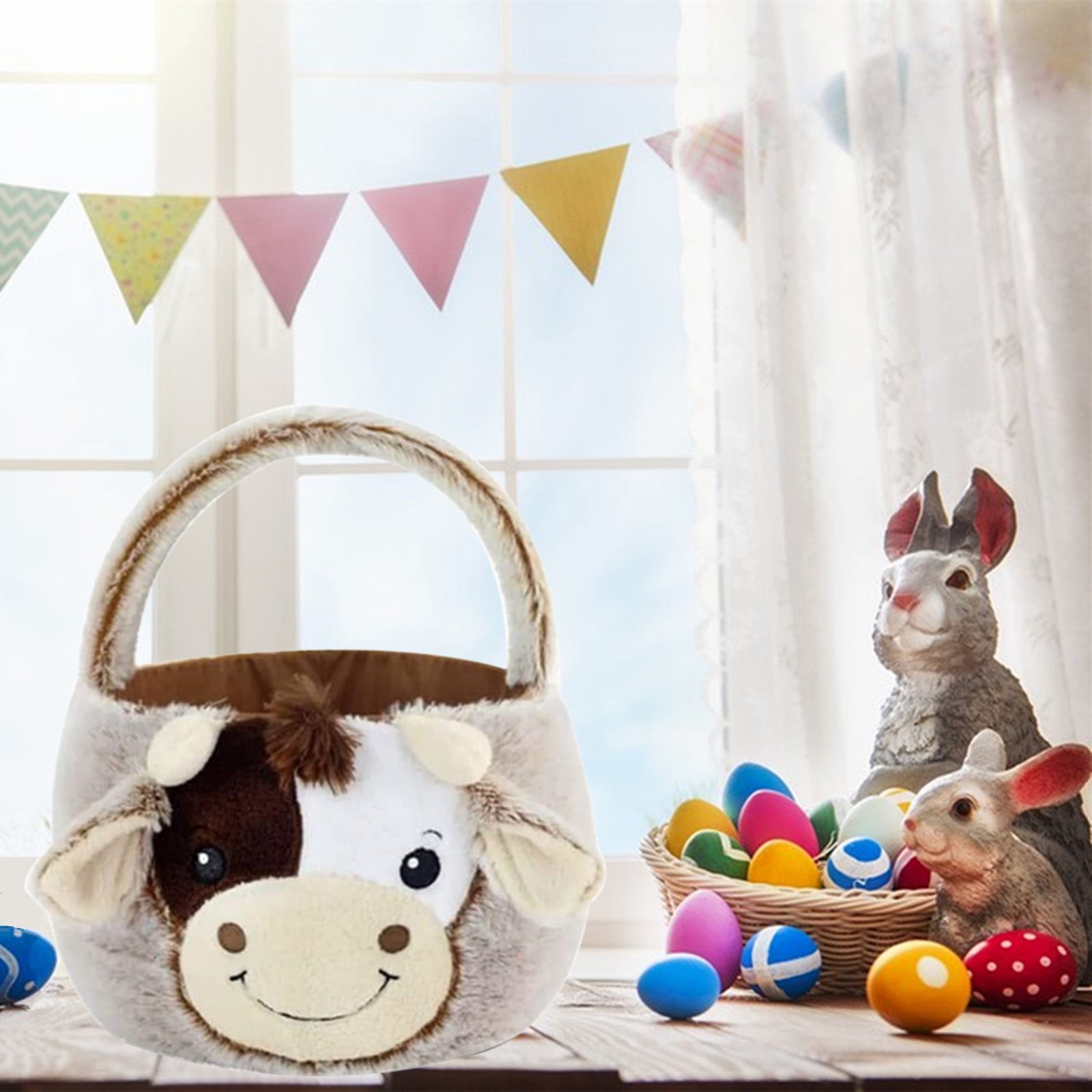Easter Basket ZKCCNUK Cute Plush Cow,Plush Cow Easter Buckets With ...