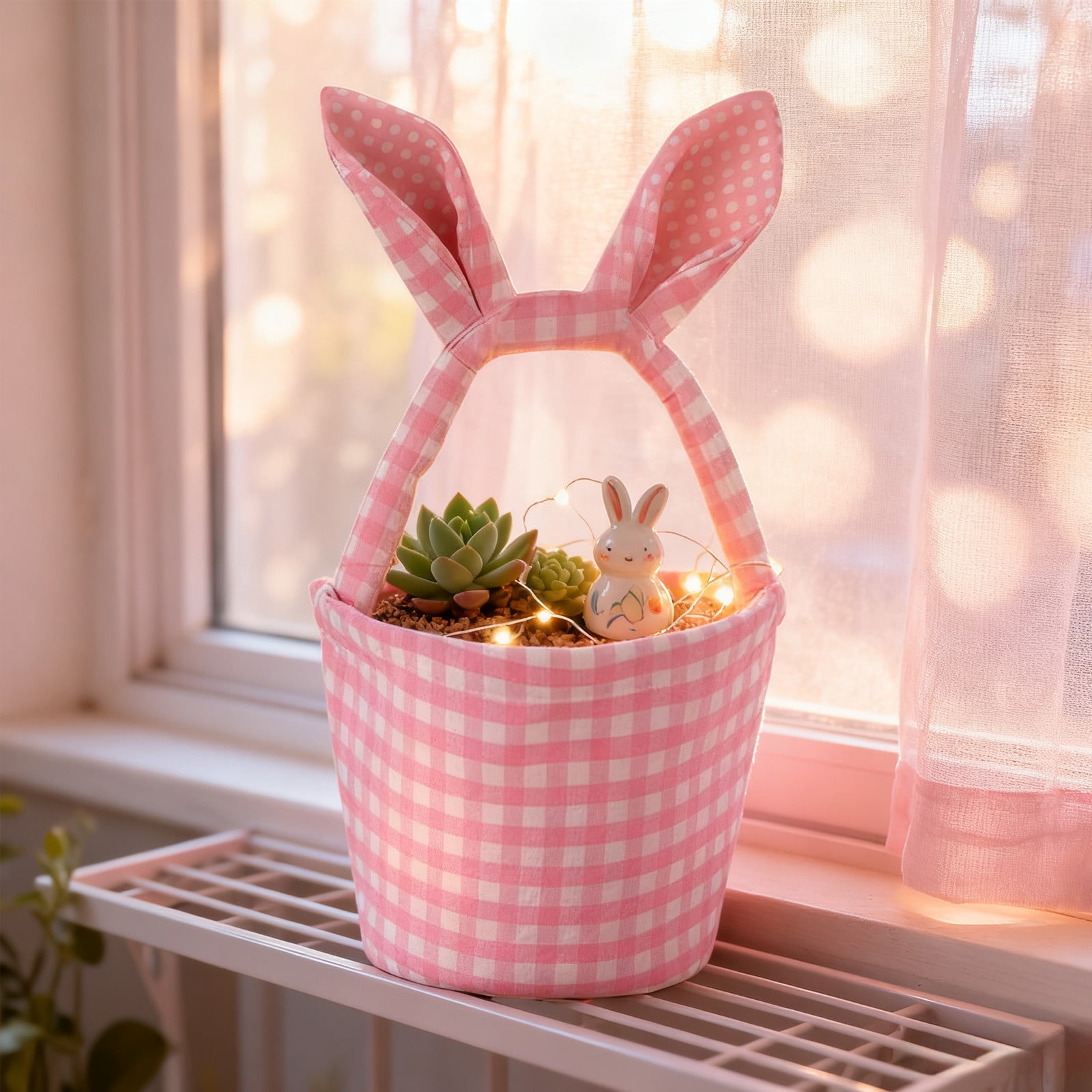 Easter Basket with Bunny Ears, Plush Fabric Gift Bag for Easter Egg ...