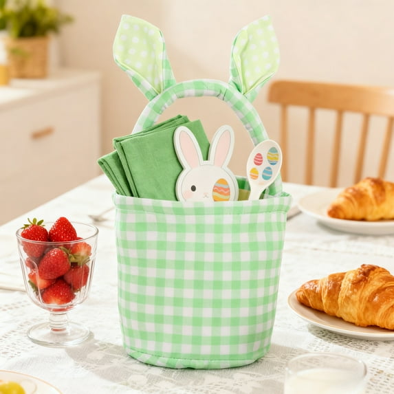 Easter Basket with Bunny Ears, Plush Fabric Gift Bag for Easter Egg ...