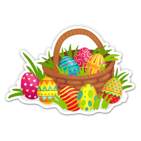 Easter Basket with Eggs Happy Easter - 8" Vinyl Sticker - For Car ...