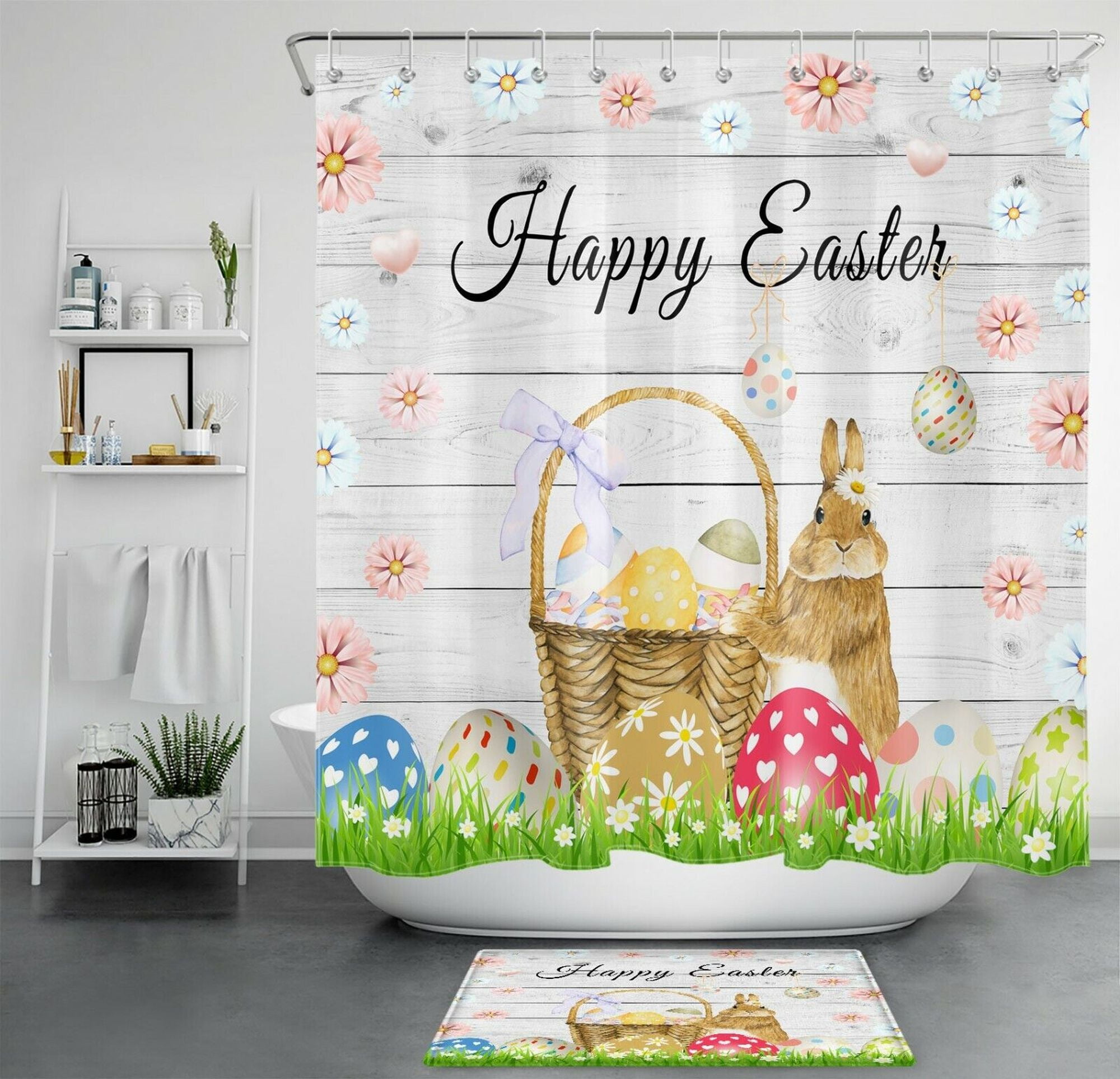 Easter Bathroom Decor: Spring Floral Shower Curtain with & Colorful ...