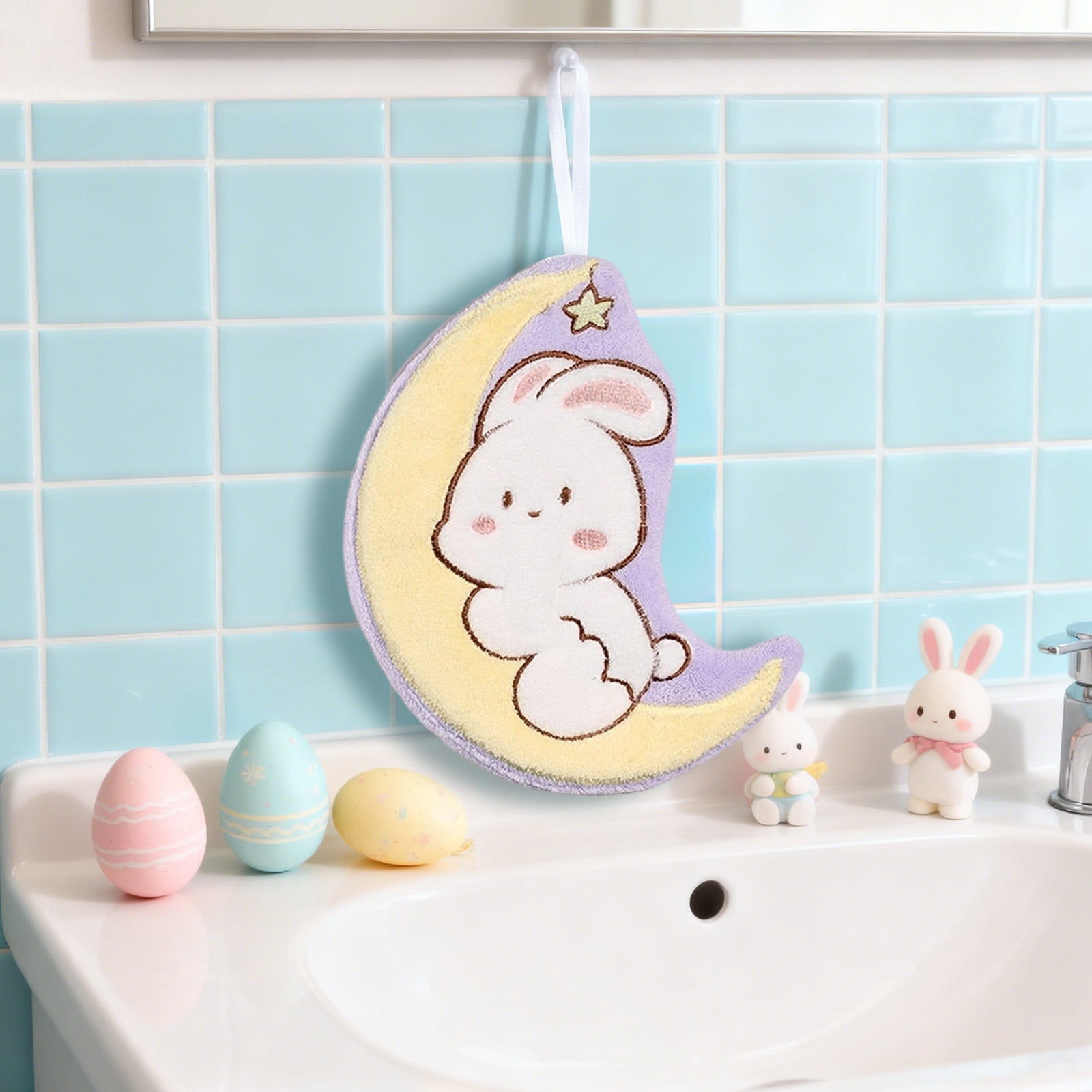 Easter Bathroom Hanging Hand Towel with Loop - Cute Bunny Design, Soft ...