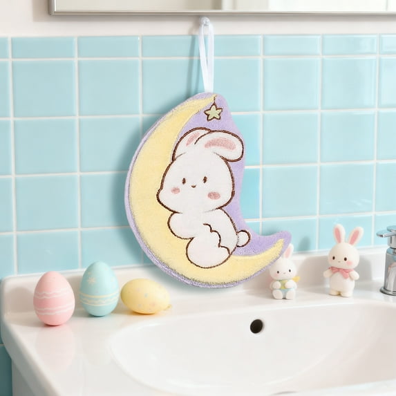 Easter Bathroom Hanging Hand Towel with Loop - Cute Bunny Design, Soft ...