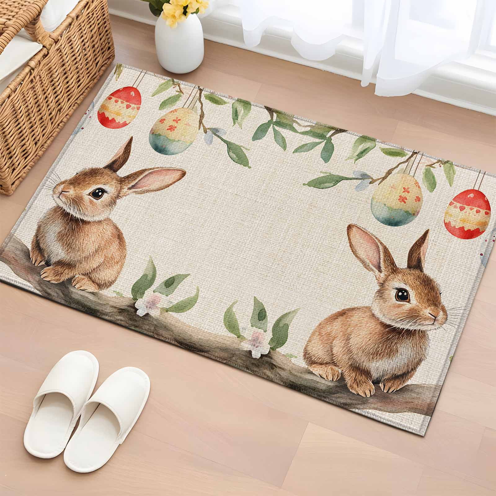 Easter Bathroom Mats 2x3 FT, Non Slip Small Kitchen Mat, Retro Rabbit ...