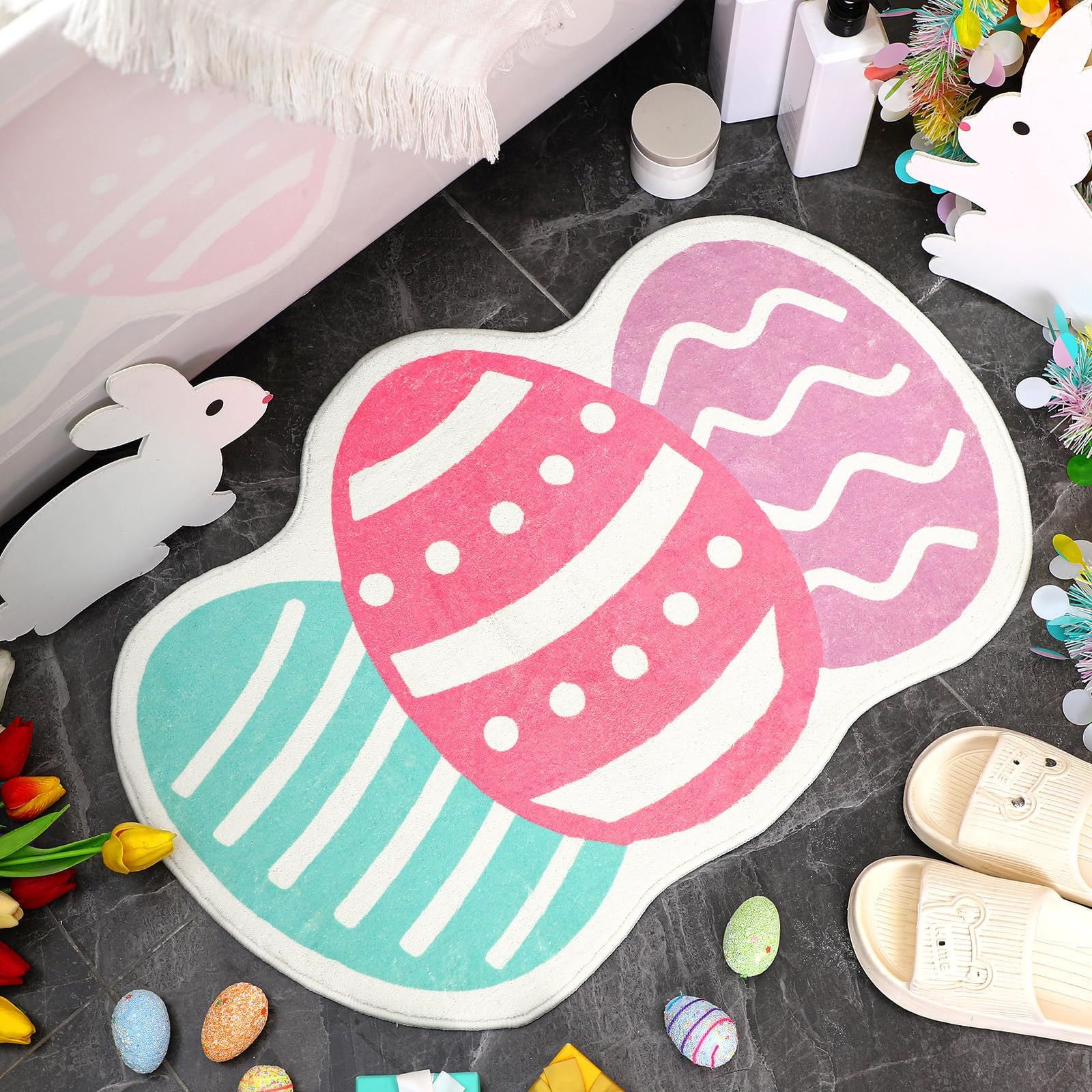 Easter Bathroom Rug Bunny Bath Mat, Easter Rabbit Carpet Washable Non ...