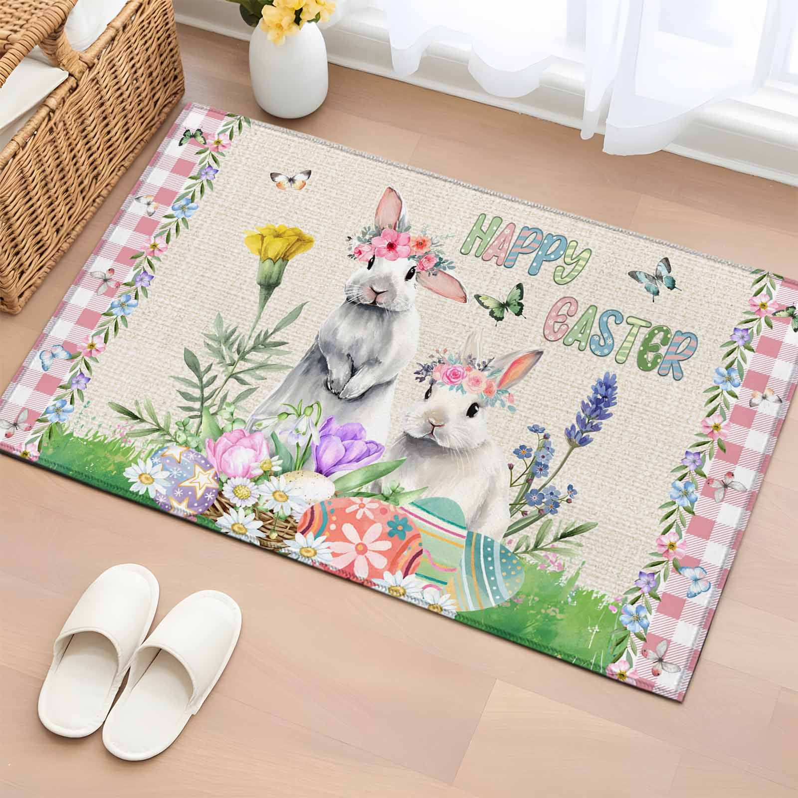 Easter Bathroom Rug Washable 2x3 Entryway Rug Non Slip Spring Bunny ...