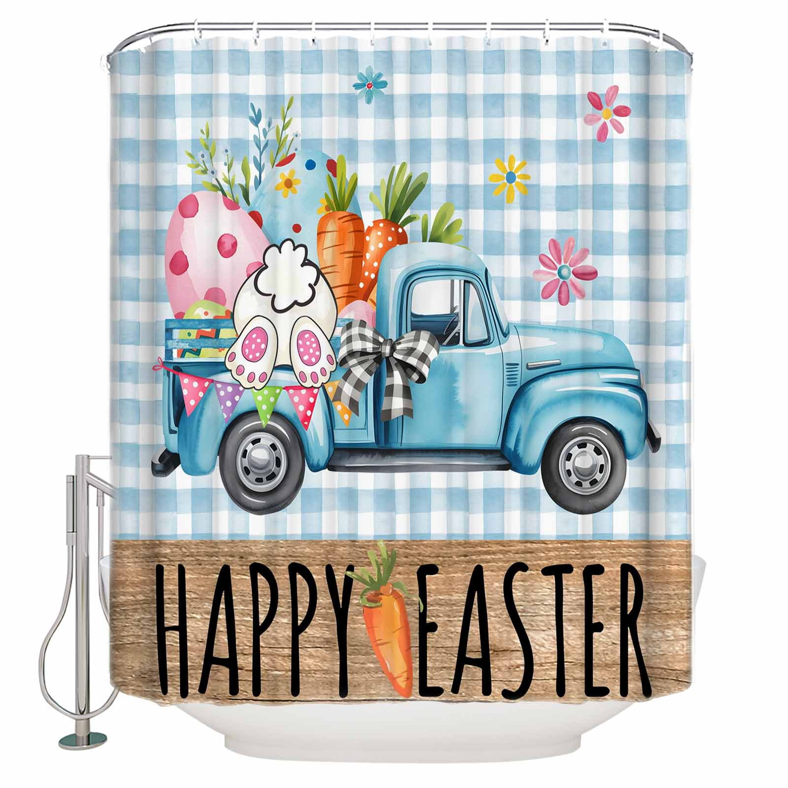 Easter Bathroom Shower Curtains with 12 Hooks Polyester Waterproof ...